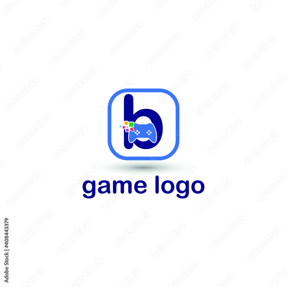 b initial letter with game console icon and pixel for gaming logo ...