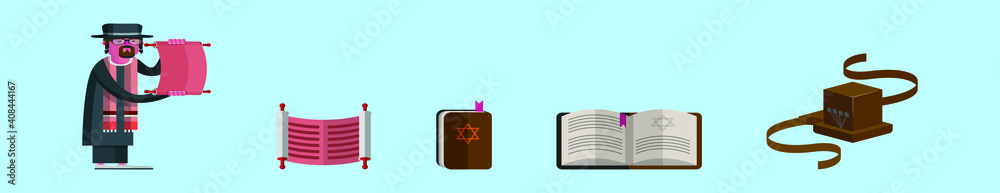 set of jewish tradition cartoon icon design template with various ...