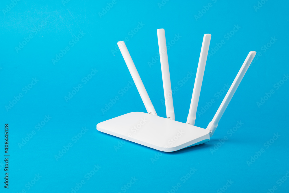 Modern stylish Wi-Fi router on a light blue background. Stock Photo ...