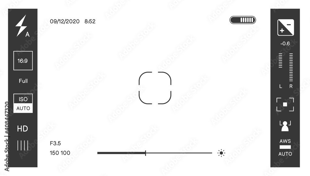 Camera screen with focus, viewfinder and options Stock Vector | Adobe Stock