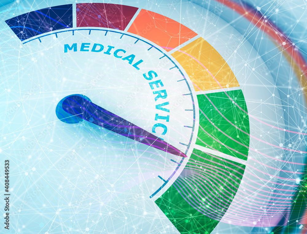 Color scale with arrow from red to green. The medical service level ...