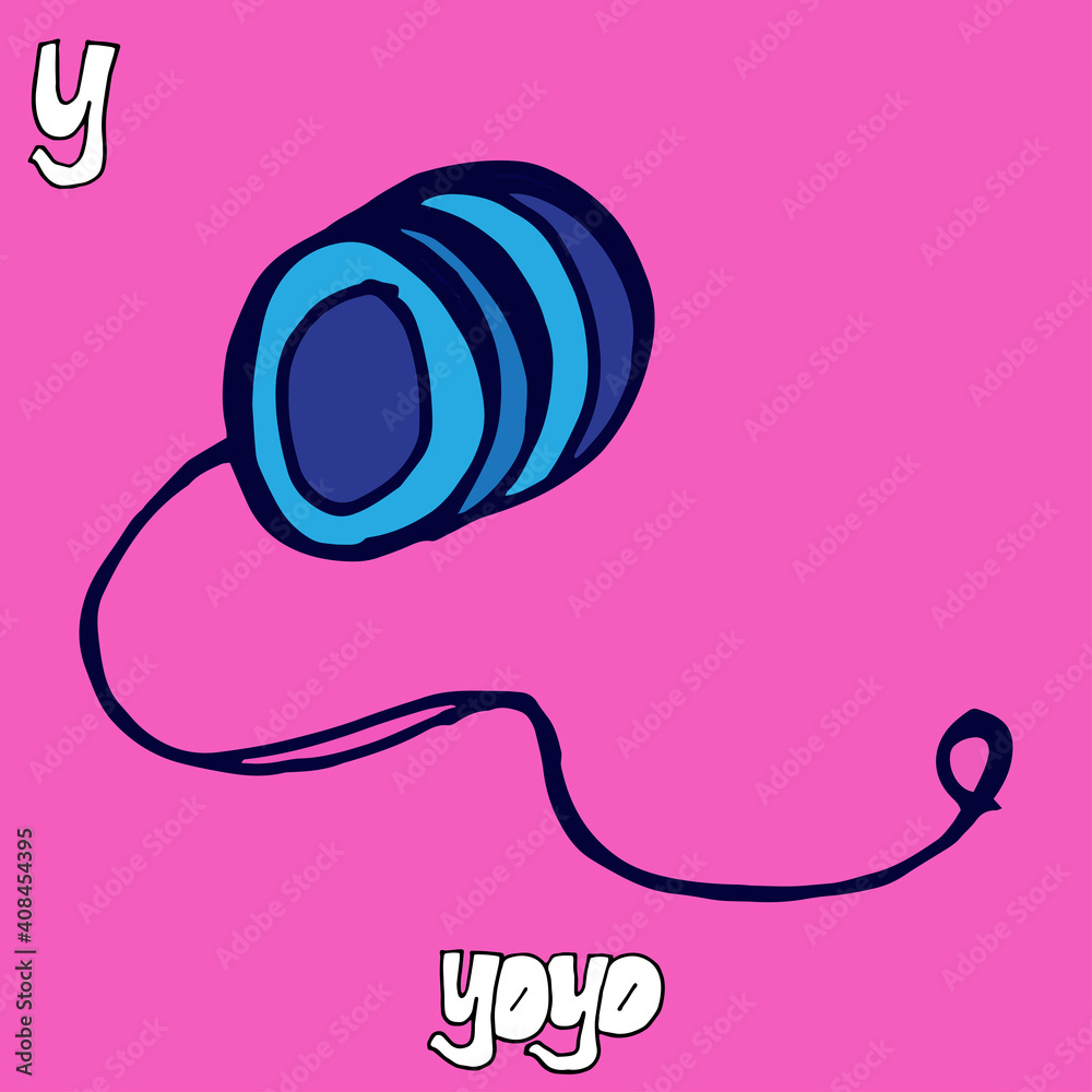 yoyo-hand drawn lettering on pink background. blue yoyo, traditional ...