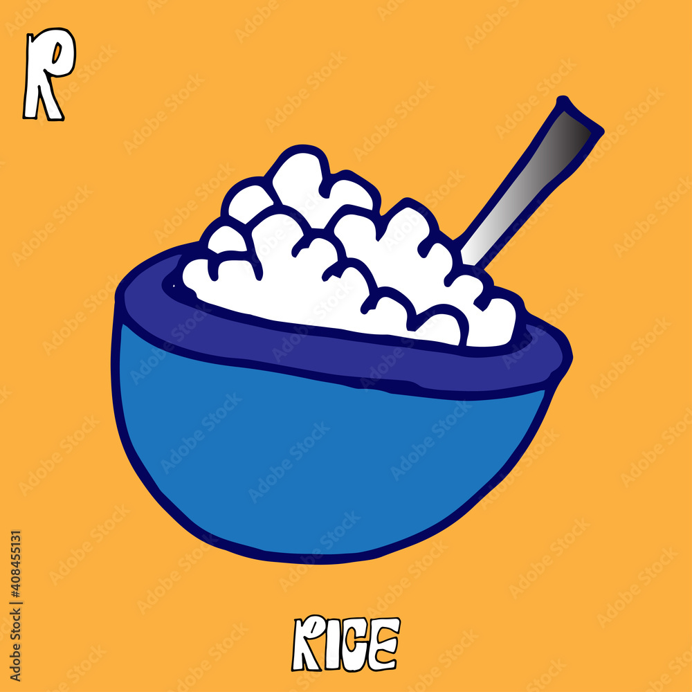 rice-hand drawn lettering on orange background. r-alphabet, language ...