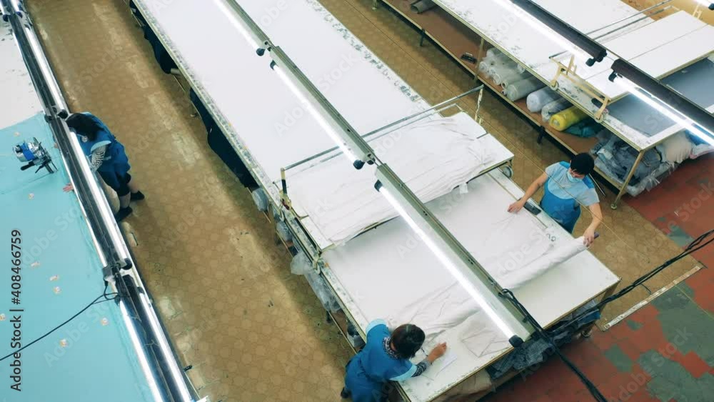 Unit of textile factory with employees in a top view vídeo de Stock ...