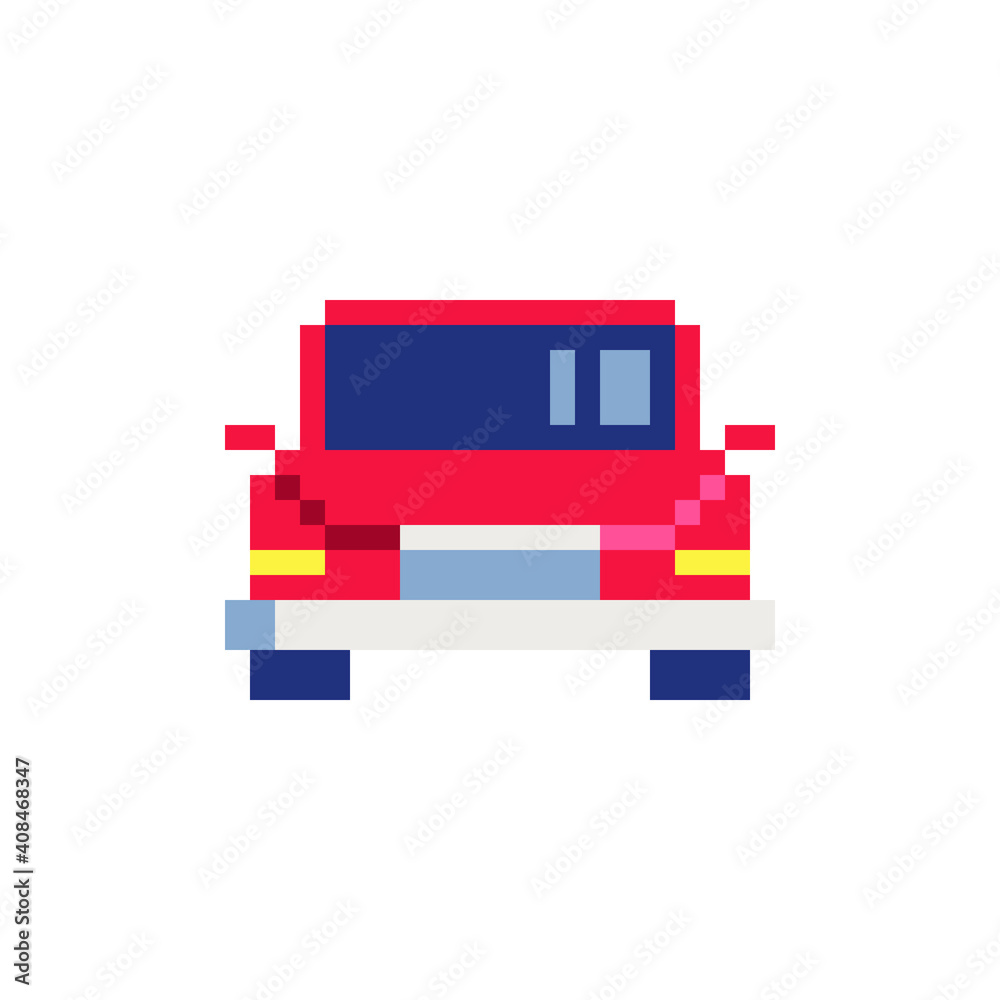 Cute red car. School bus. Pixel art flat style. Logo taxi, transport ...