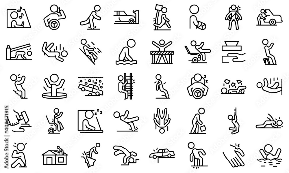 Careless person icons set. Outline set of careless person vector icons ...