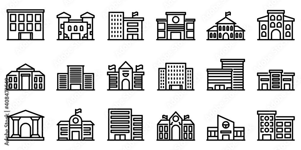 Campus icons set. Outline set of campus vector icons for web design ...