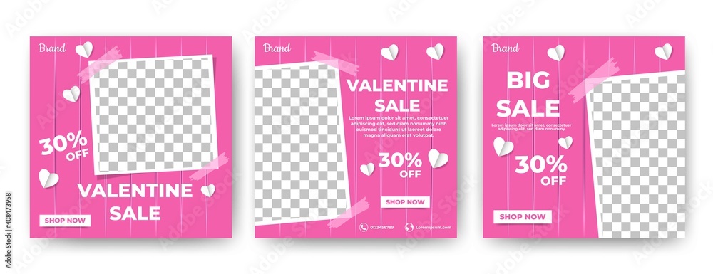 Set of Editable valentine's square banners template. Modern banner with ...