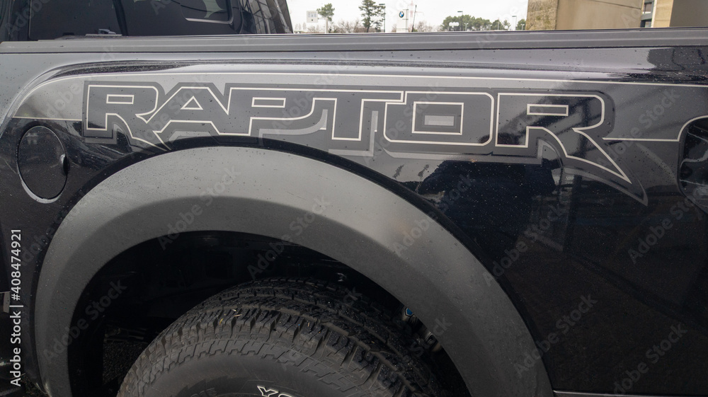 Ford F-150 Raptor ranger text sign on cab truck car american us brand ...