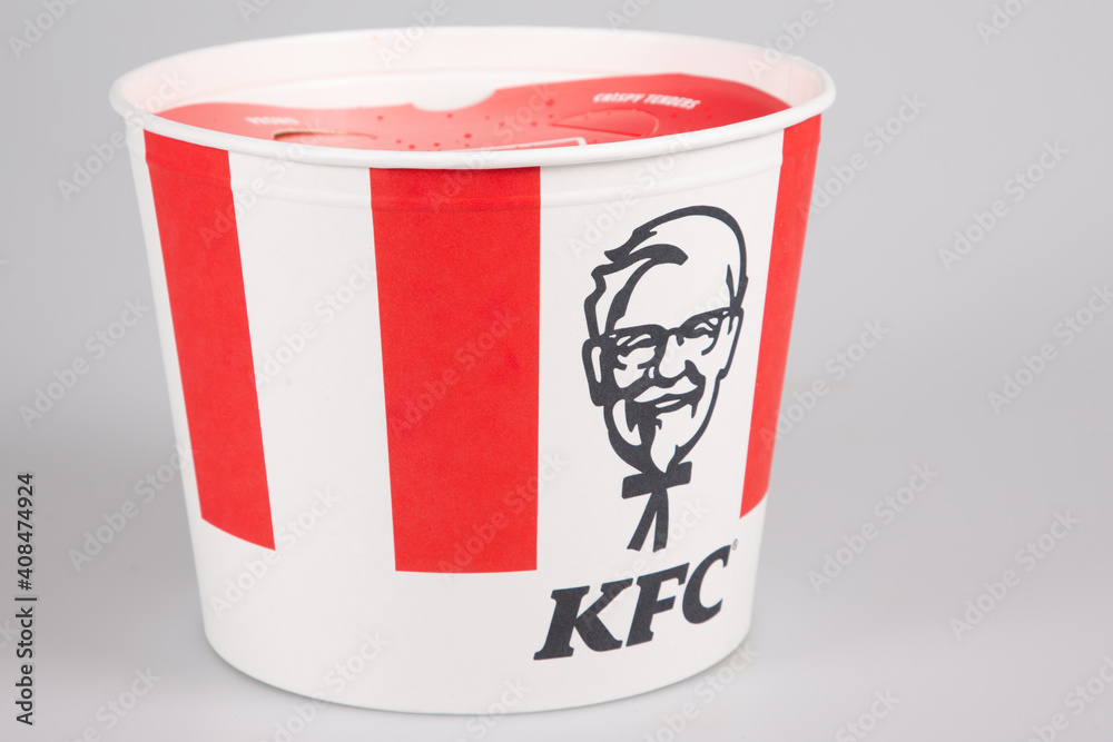KFC restaurant sign and logo of Kentucky fried chicken box round ...