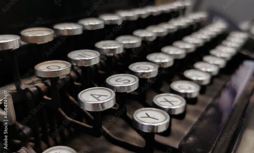 Background image of vintage typewriter keys with selective focus. Stock ...