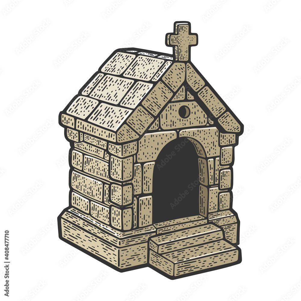 Stone Burial crypt tomb vault color sketch engraving vector ...