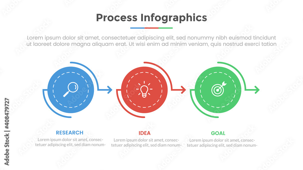 process infographic with 3 list point and modern flat style template ...