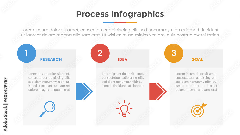 process infographic with 3 list point and modern flat style template ...