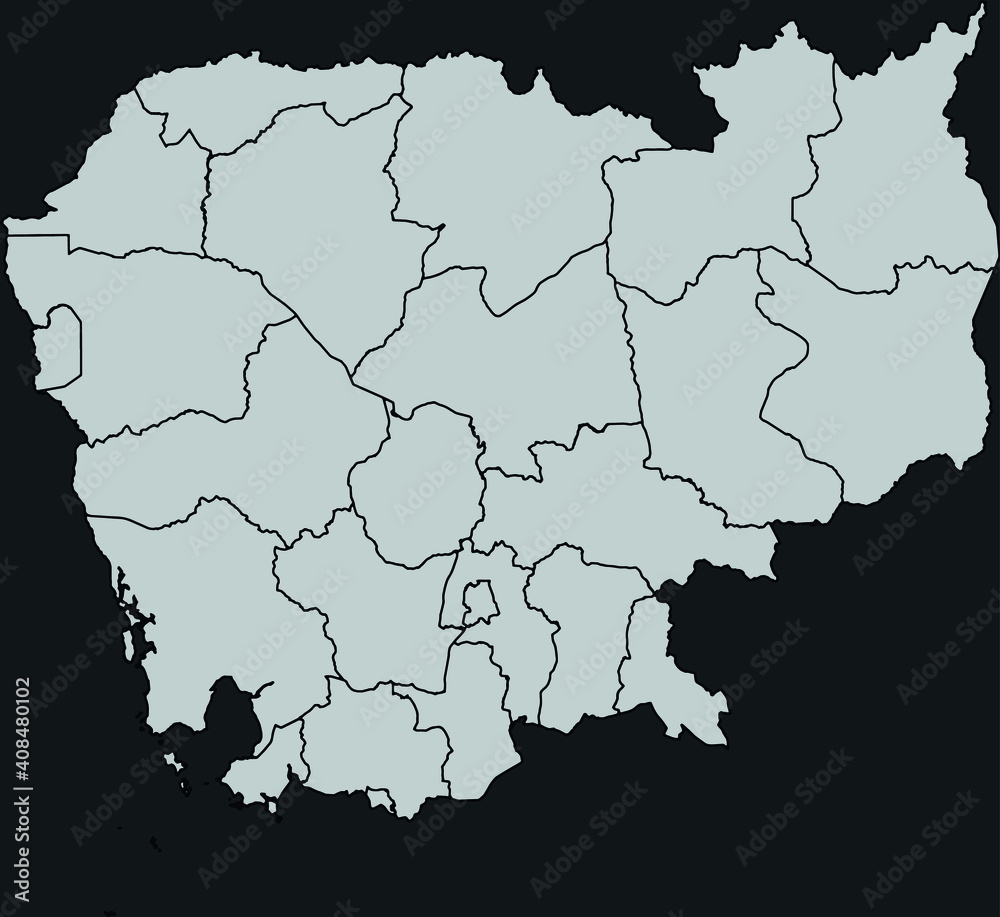 Contour vector map of Cambodia with the designation of the ...