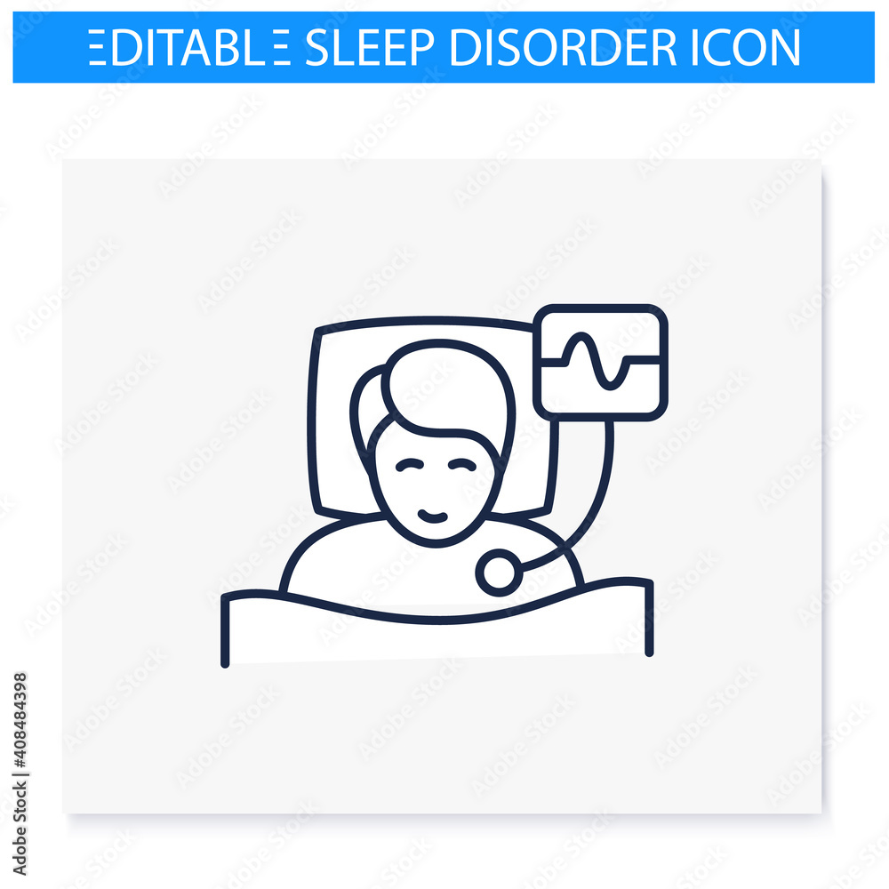 Polysomnography line icon. Sleep study. Heart, sleep examination. Sleep ...