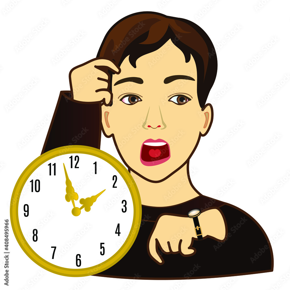 emoticon with a cool man looking at the wrist watch because he is late ...