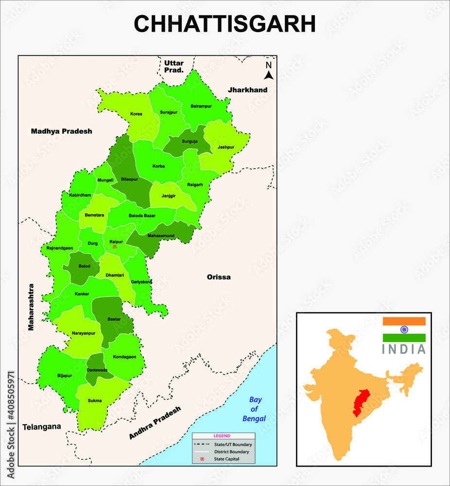 Chhattisgarh map Stock Vector | Adobe Stock