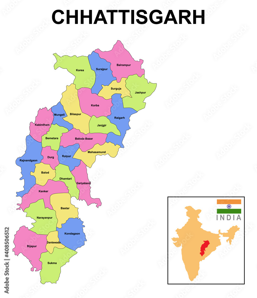 Chhattisgarh map. Showing State boundary and district boundary of ...