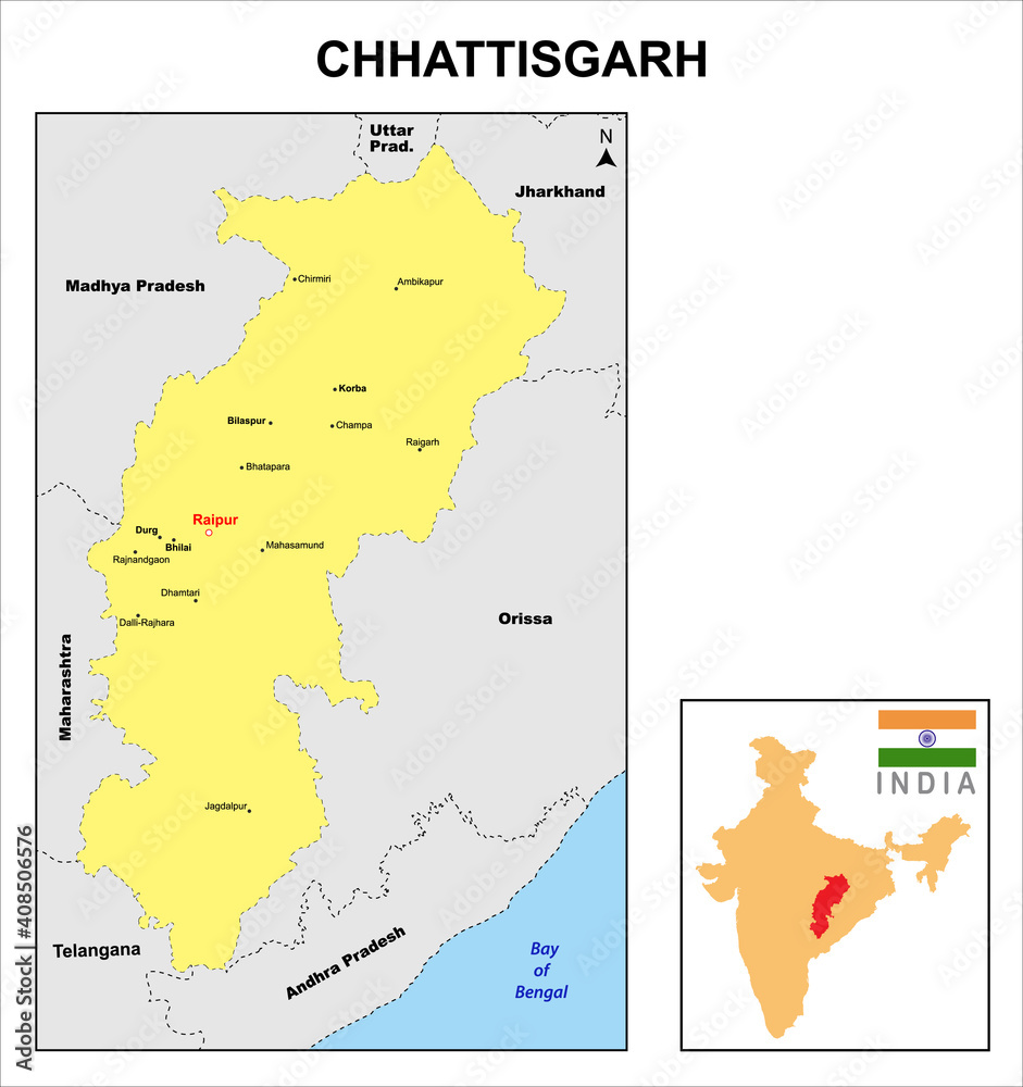 Chhattisgarh map. Showing International and State boundary and district ...