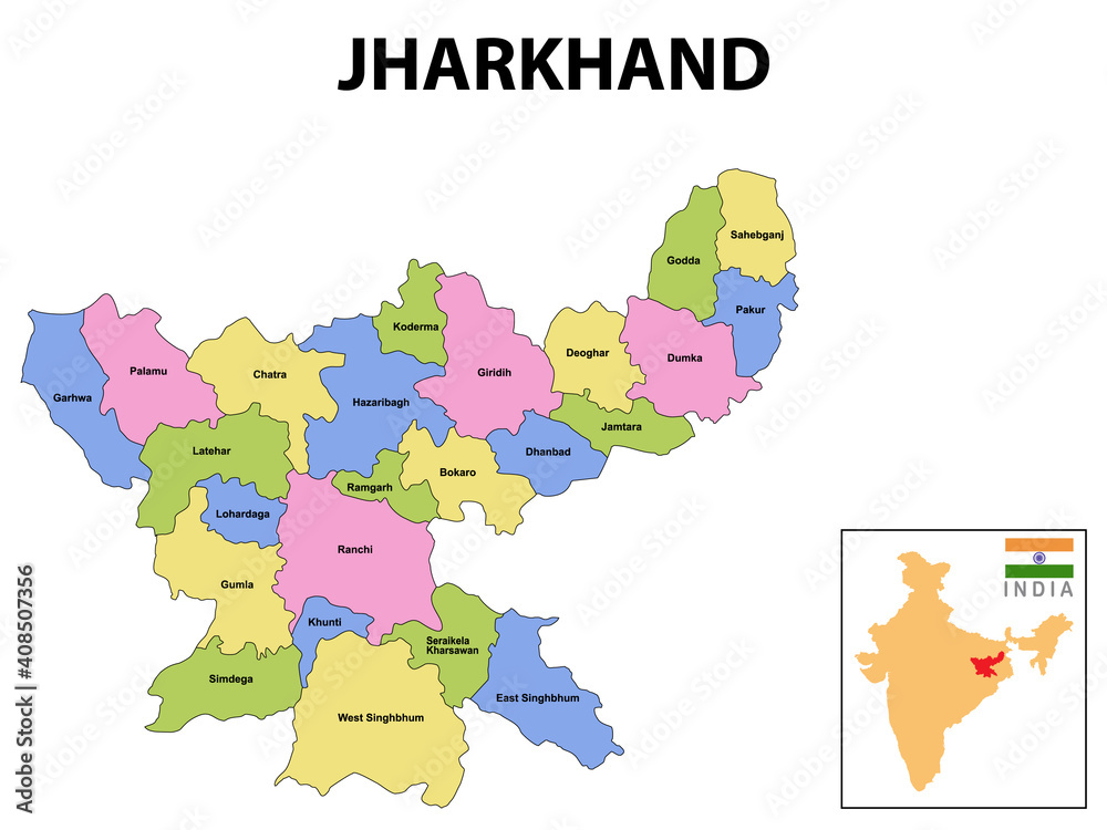 Fototapeta mapa świata dla dzieci Jharkhand map. Showing State boundary ...