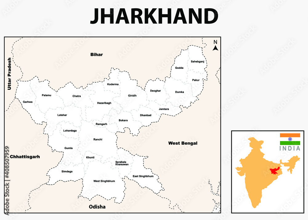 Fototapeta mapa świata dla dzieci Jharkhand map. Political and ...