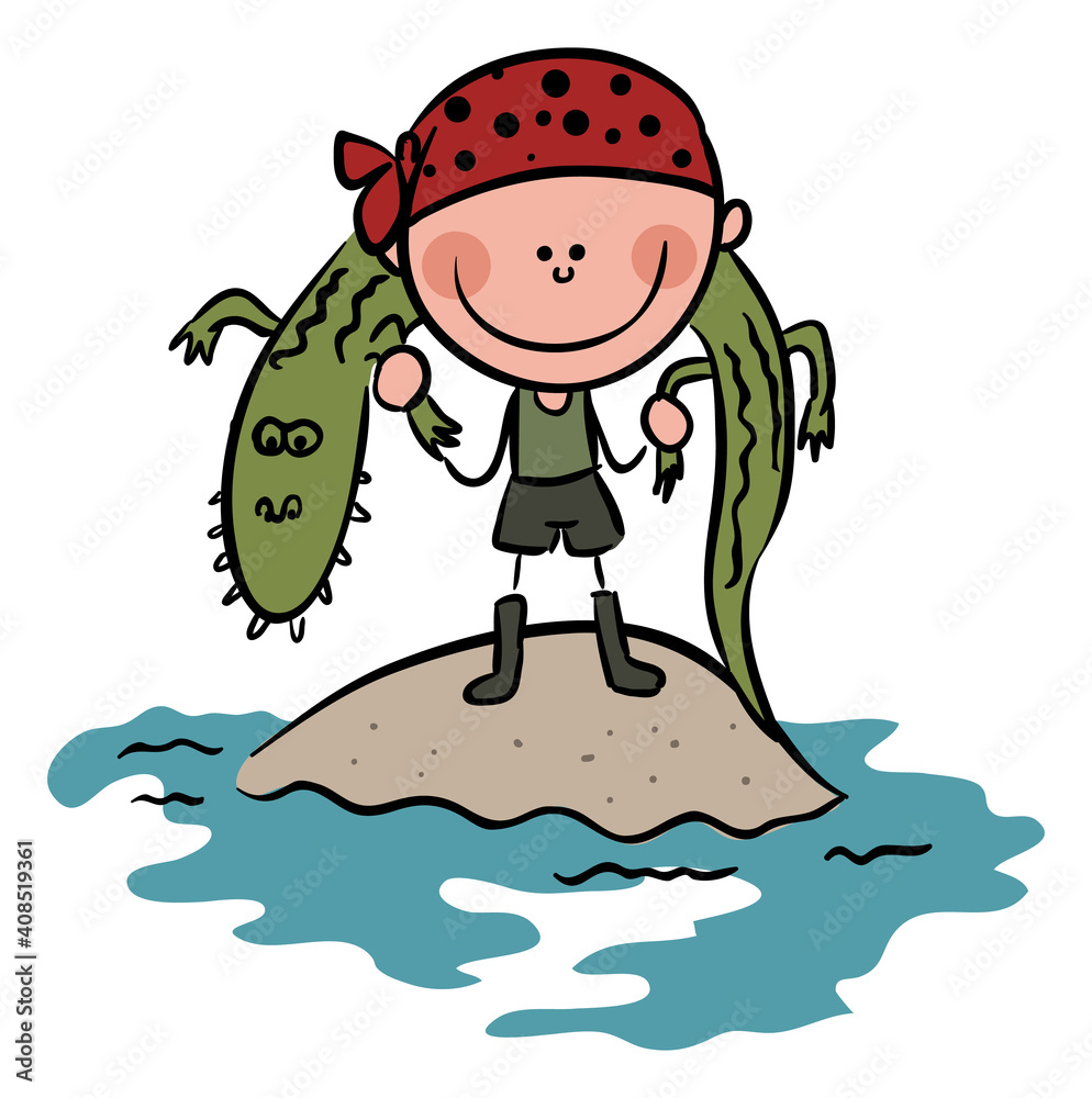 Stick Figure Crocodile Hunter Vector Illustration Stock Vector | Adobe ...