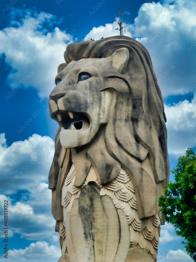 The Merlion Statue of Sentosa Island, Singapore, is one of the country ...