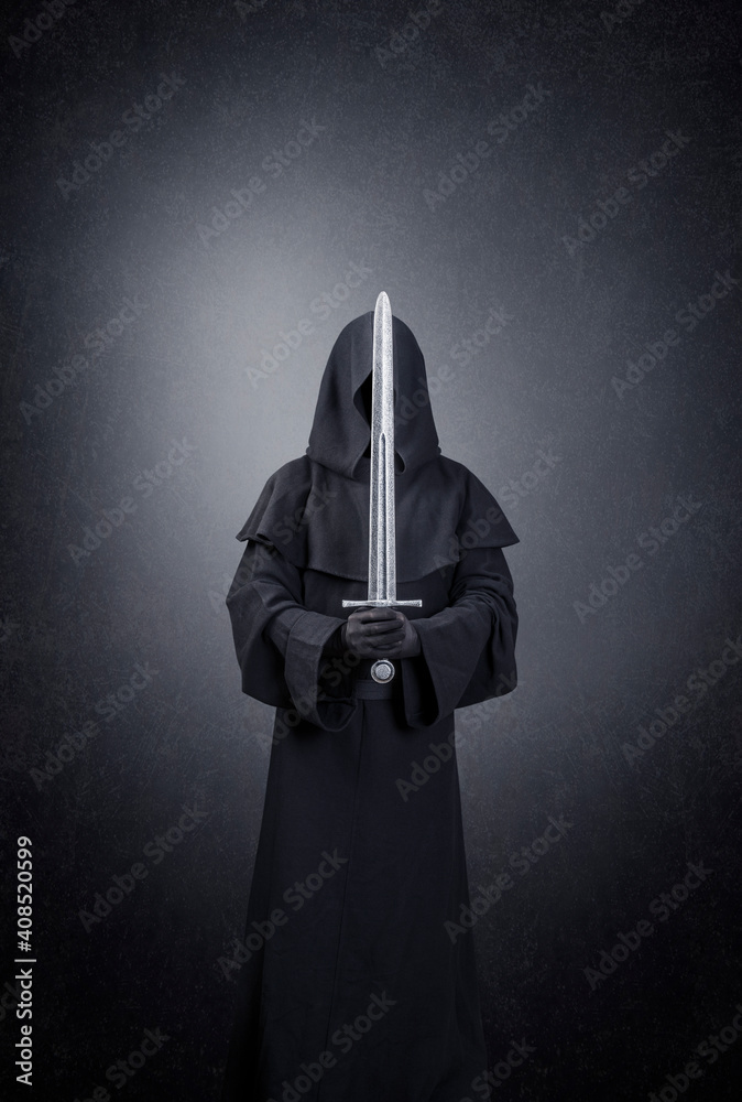 Ghostly figure with medieval sword in the dark Stock Photo | Adobe Stock