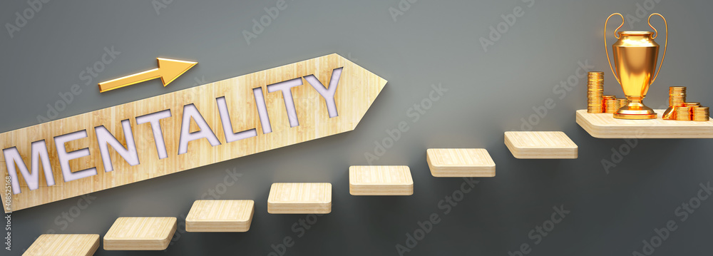Mentality leads to money and success in business and life - symbolized ...