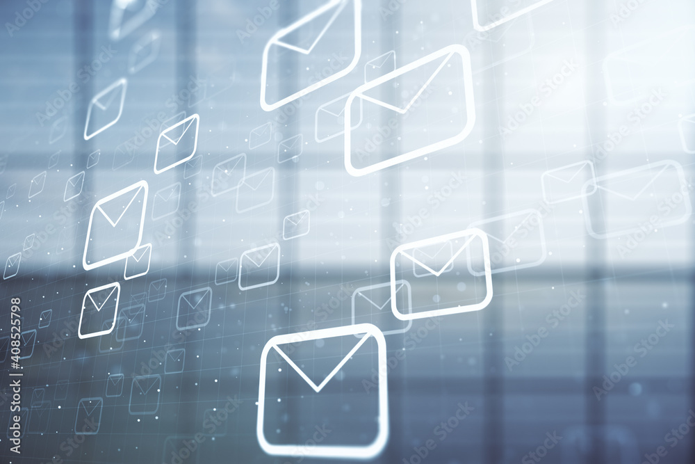 Abstract virtual postal envelopes illustration on empty corporate ...