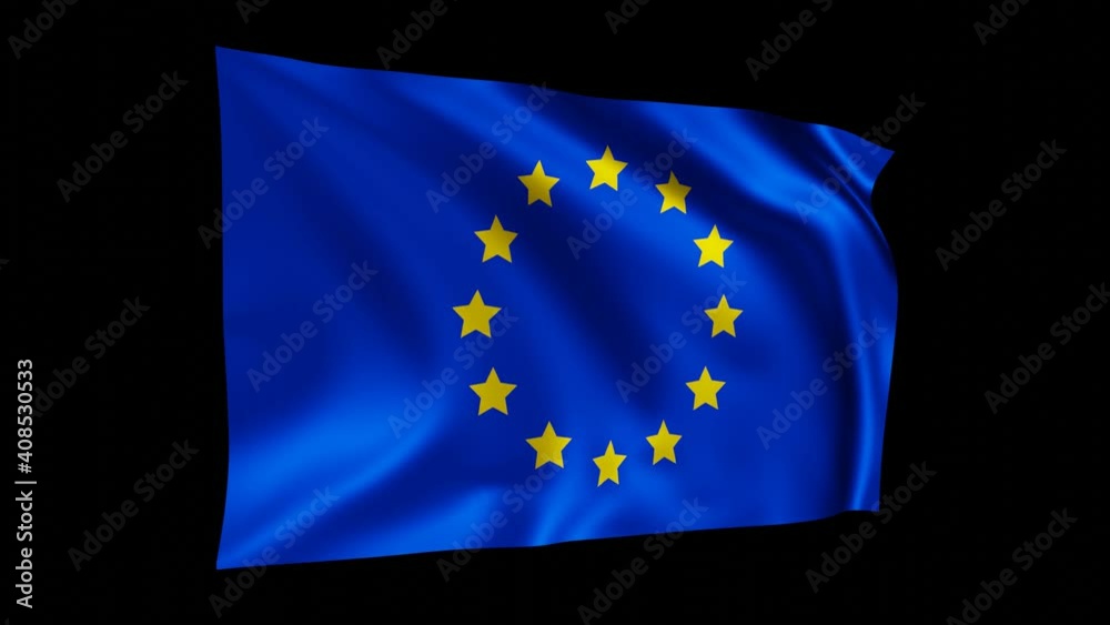 The flag of Europe animation, the European 3D waving flag on black ...