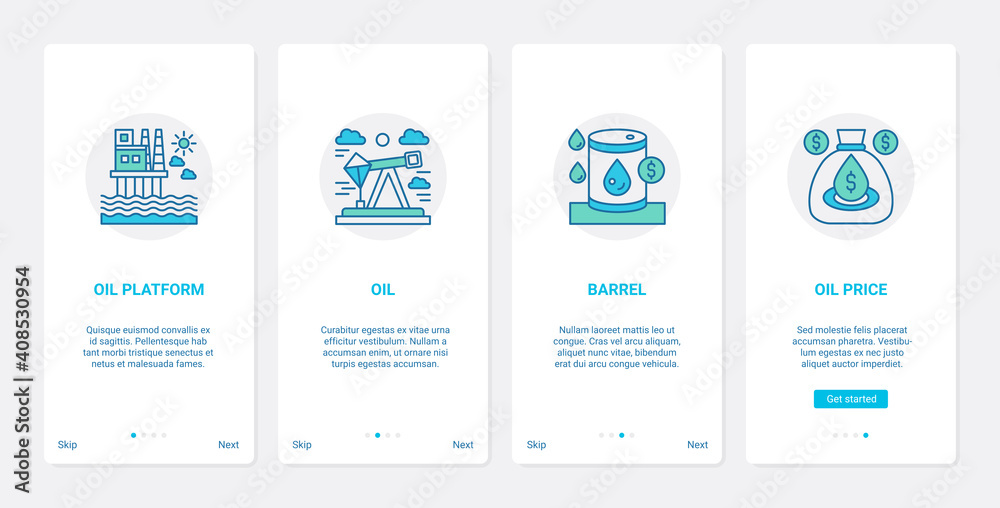 Oil gas extraction industry vector illustration. UX, UI onboarding ...