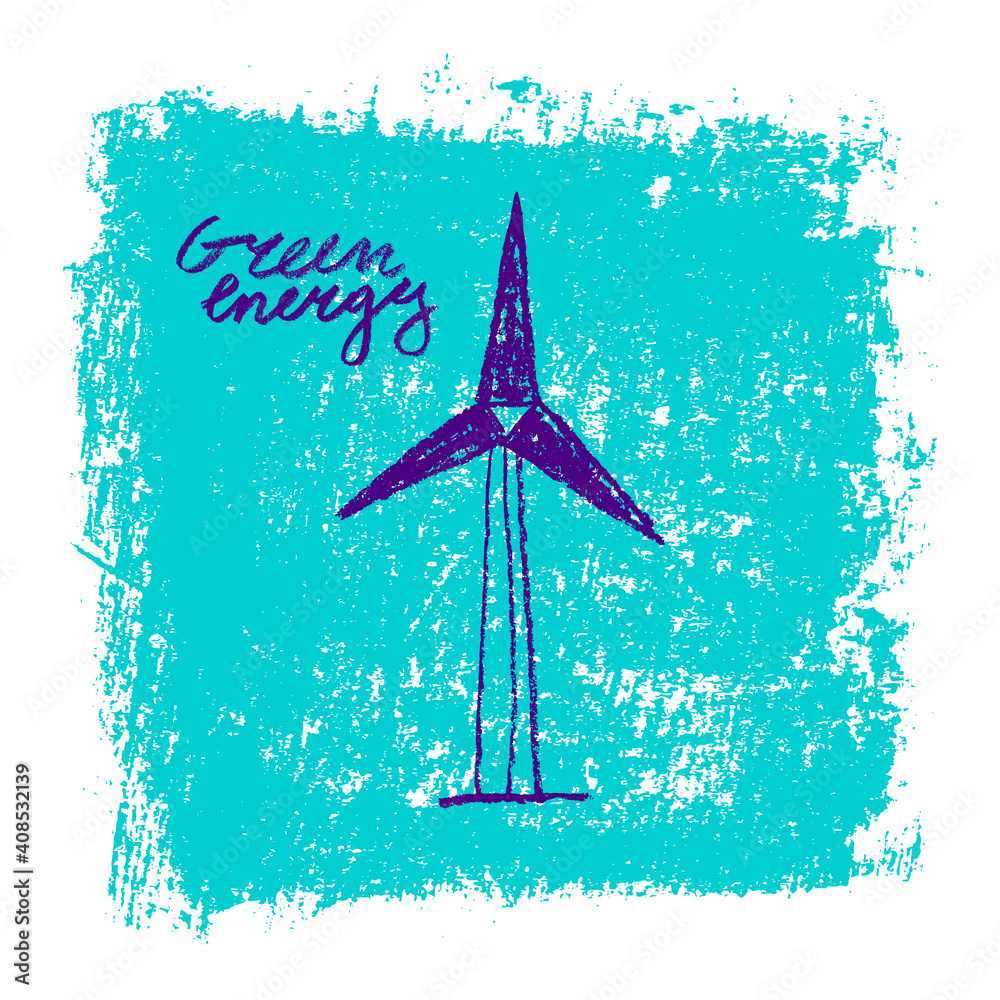 Sustainable energy emblem in hand-drawn style. Vector symbol of Green ...