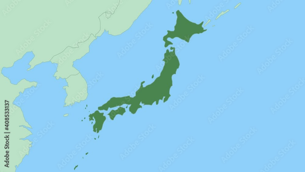 Map of Japan with pin of country capital. Japan Map with neighboring ...