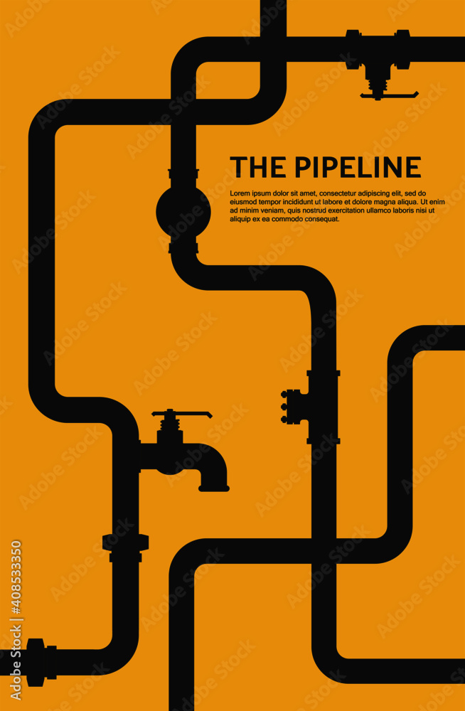 Pipeline infographic. Oil, water or gas flat valve design. Pipeline ...