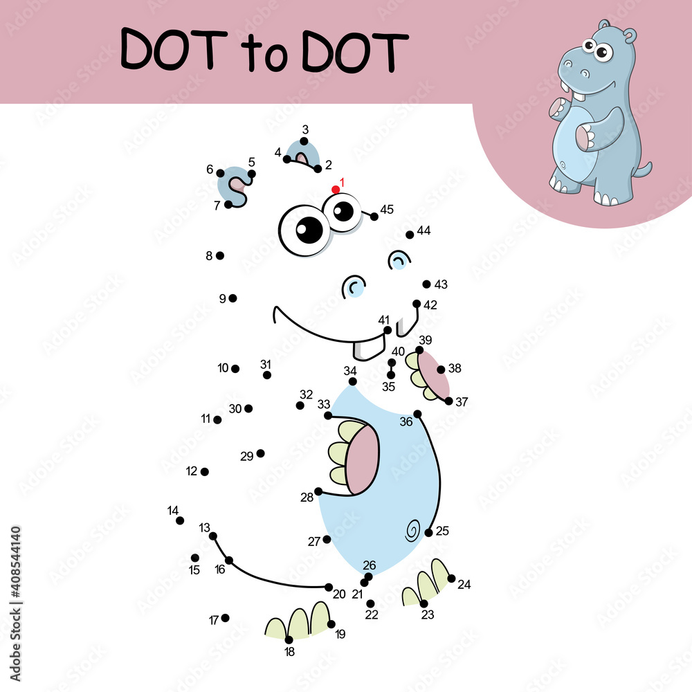 Dot to dot Game with answer. Hippopotamus. Connect the dots by numbers ...