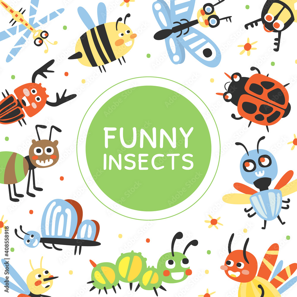 Funny Insects Banner Template, Cover, Poster, Invitation Card, Flyer ...