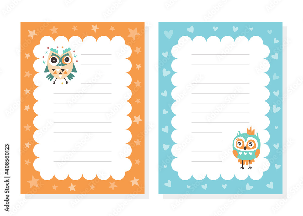 Cute Childish Lined Note Sheets Set, Notebook, Planning Pages ...