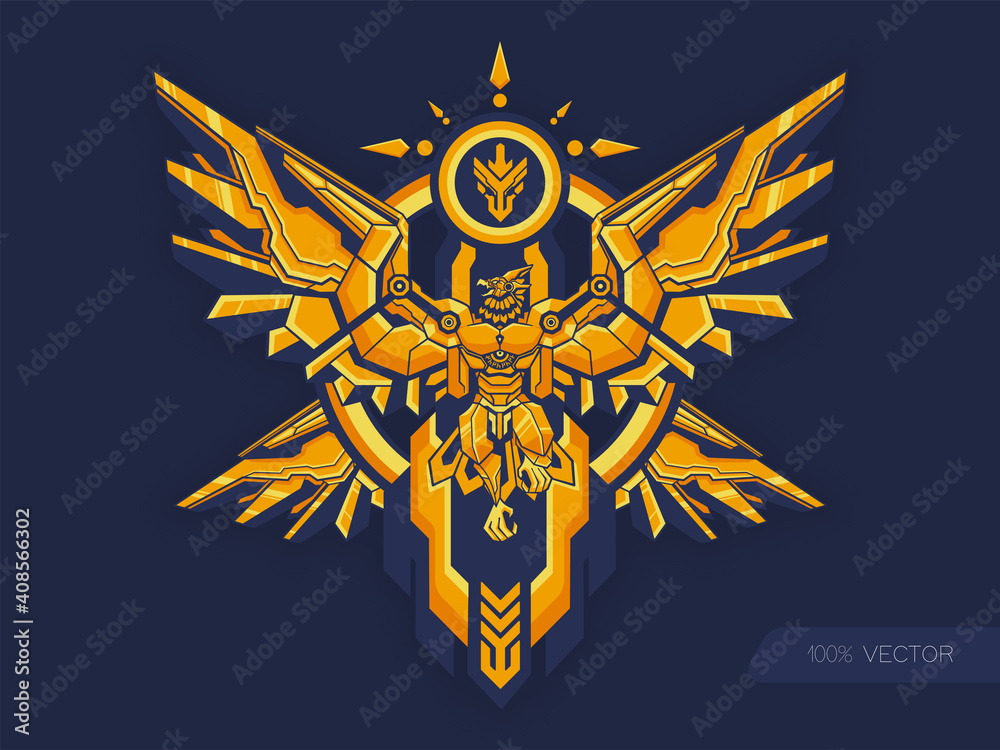 ancient garuda eagle golden skin with mechanical body vector ...