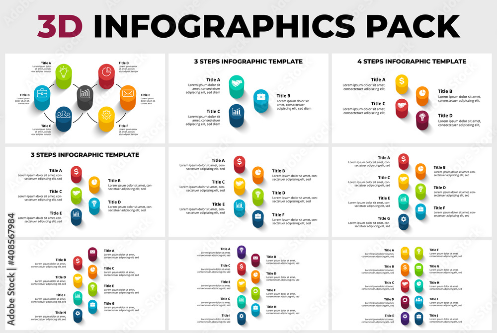 3D Vector Perspective Infographics Pack. Vertical timelines ...