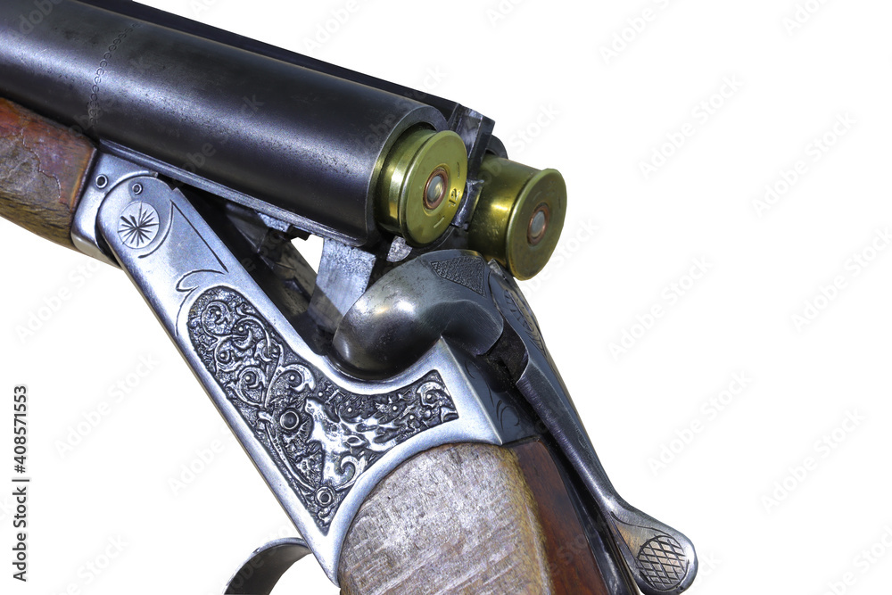 loaded old double barrel hunting shotgun isolated on white ภาพถ่ายสต็อก ...