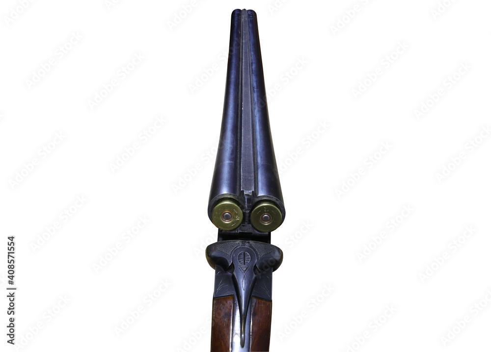 loaded old double barrel hunting shotgun isolated on white Stock Photo ...