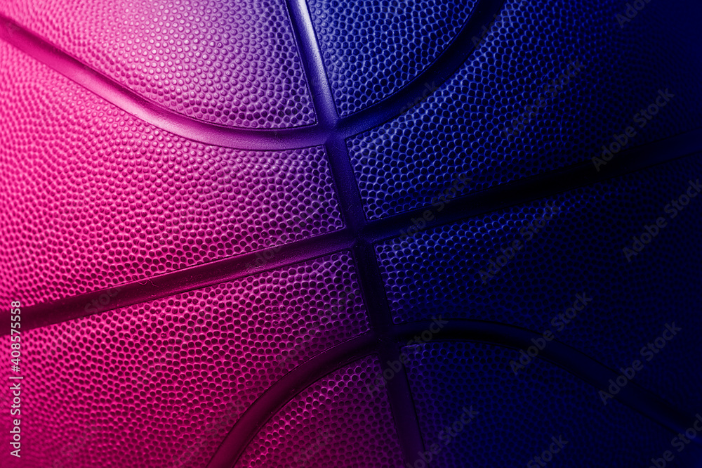 Closeup detail of basketball ball texture background. Neon Banner Art ...