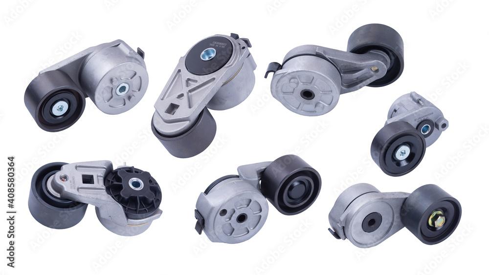 Belt Tension Pulley of car engine in white background for auto part ...