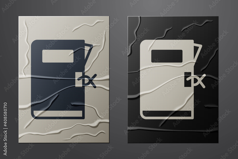 White Police station folder icon isolated on crumpled paper background ...