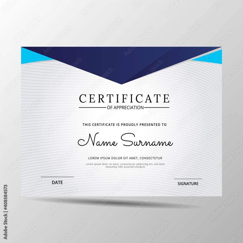 elegant blue and white diploma certificate template. Use for print ...