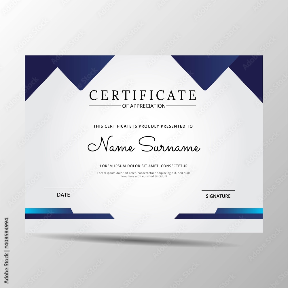 elegant blue and white diploma certificate template. Use for print ...