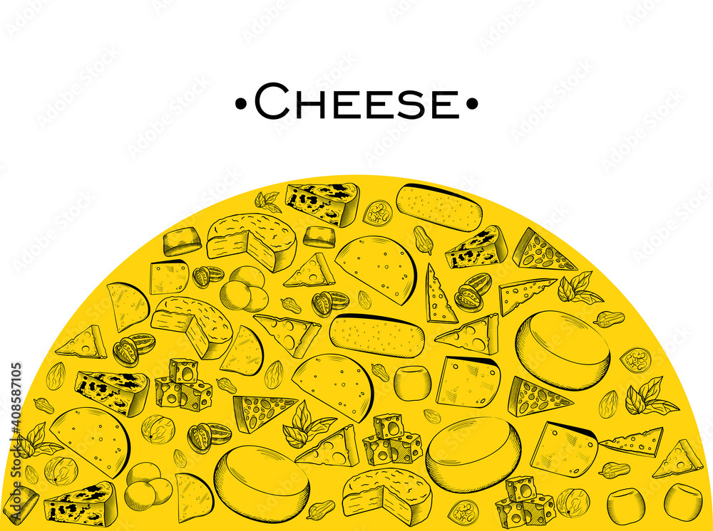 Cheese collection Vector design template in sketch style Slices of hard ...