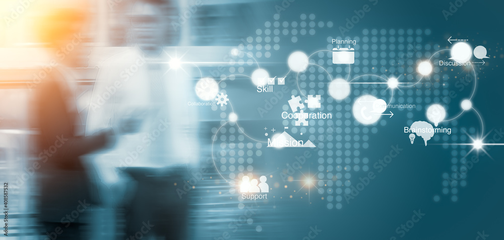 Blurred Creative business people team background with modern ...